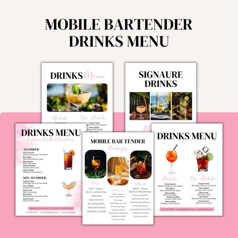 Mobile Bar Business Bundle Canva | Contract Invoice Menu Template ...