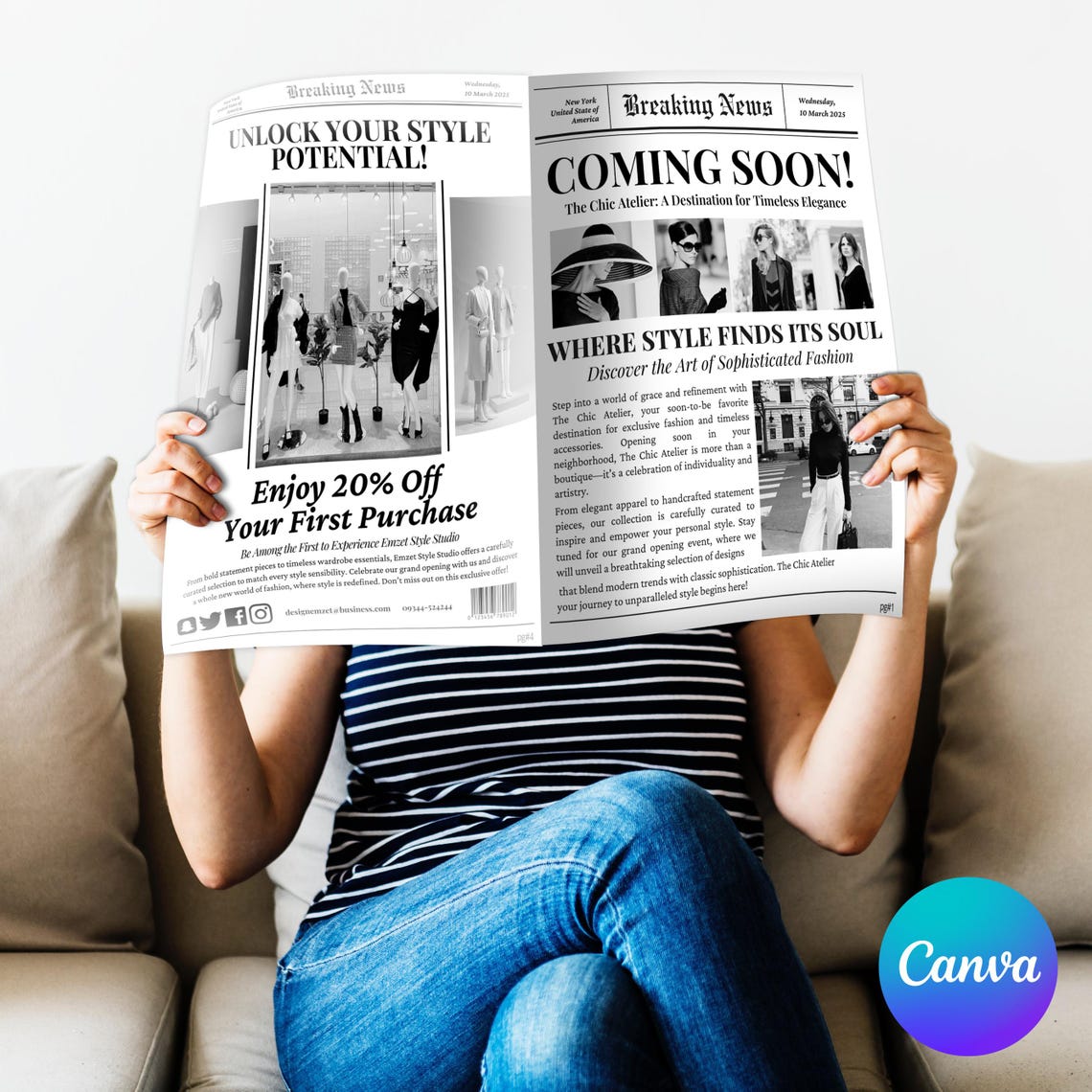 Canva Business Newspaper Template: Large Announcement (editable) - Etsy