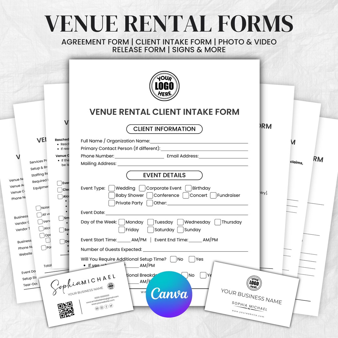 Event Venue Rental Service Contract, Venue Rental Forms Bundle, Wedding ...
