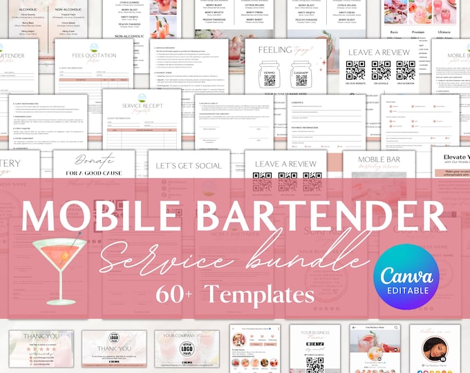 Mobile Bar Business Bundle Canva | Bartender Contract Invoice Menu Kit ...