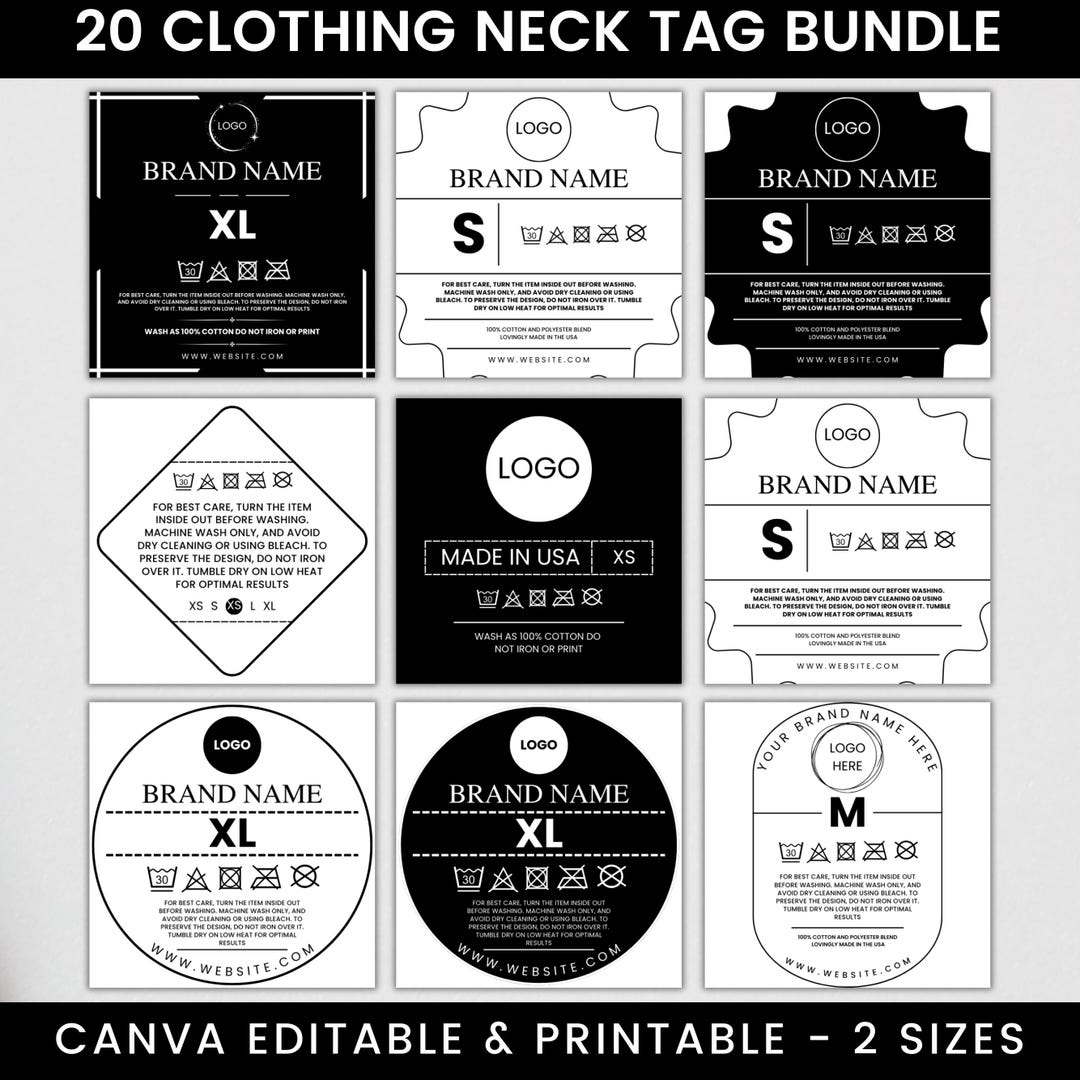Editable Clothing Neck Tag Bundle, T-shirt Custom Neck Labels, Garment ...