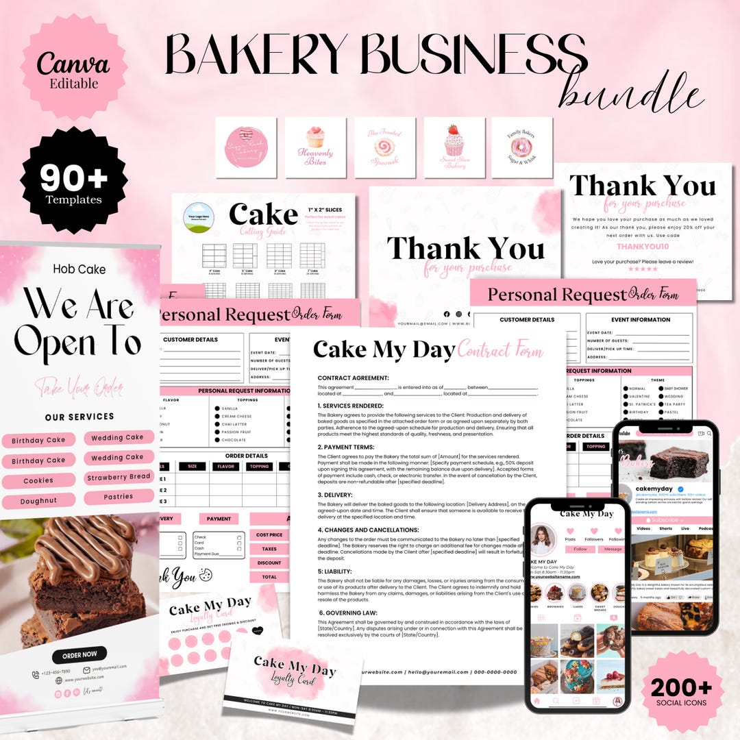 Bakery Business Bundle, Bakery Order Forms Canva Template, Digital ...