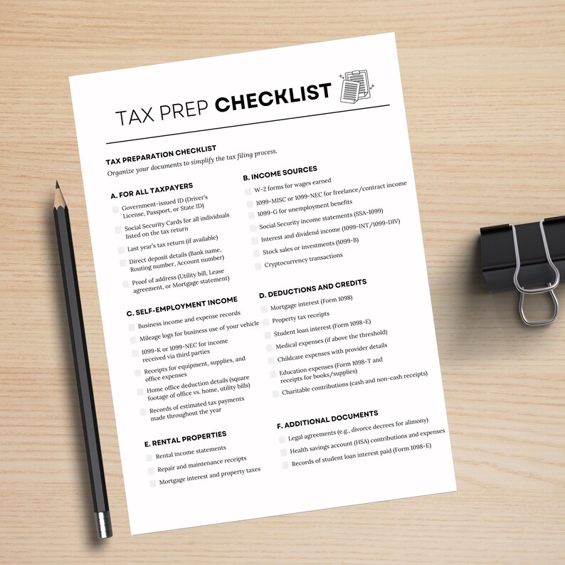 Tax Prep Checklist, Tax Checklist, Tax Organizer, Tax Preparation ...