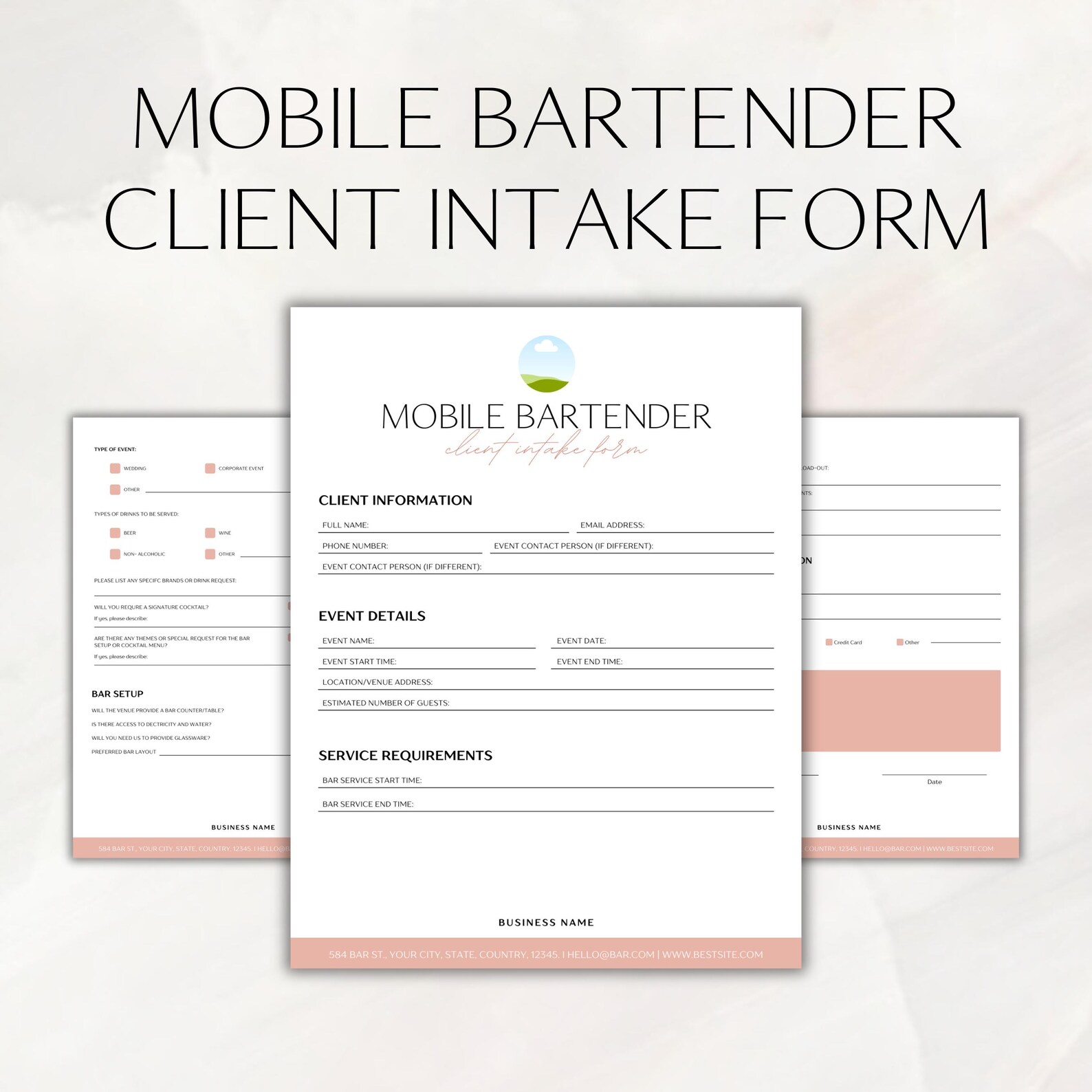 Mobile Bartender Forms Bundle: Contract, Invoice, QR Code Sign (canva ...