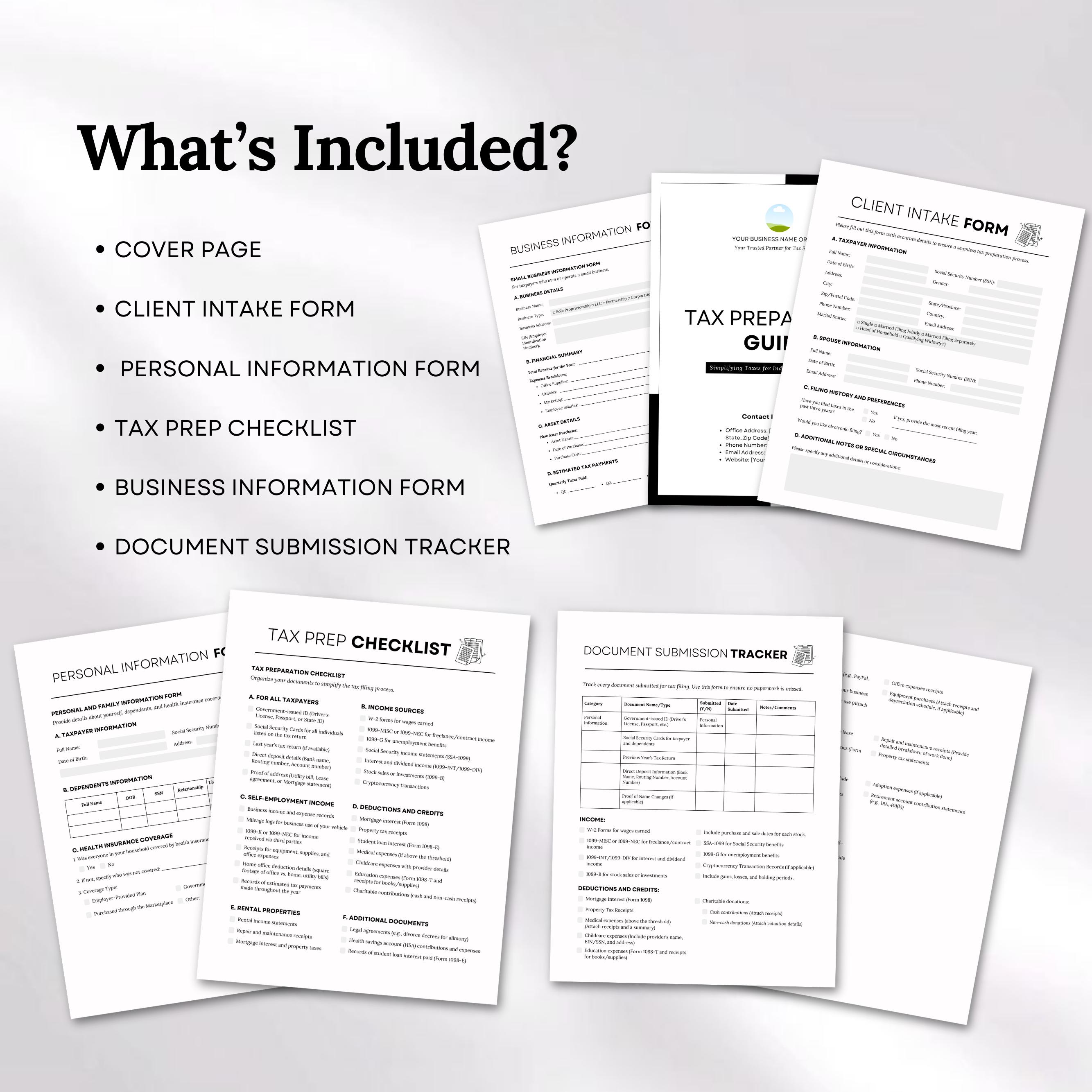 Tax Intake Forms, Tax Client Intake Forms, Tax Preparer Service ...