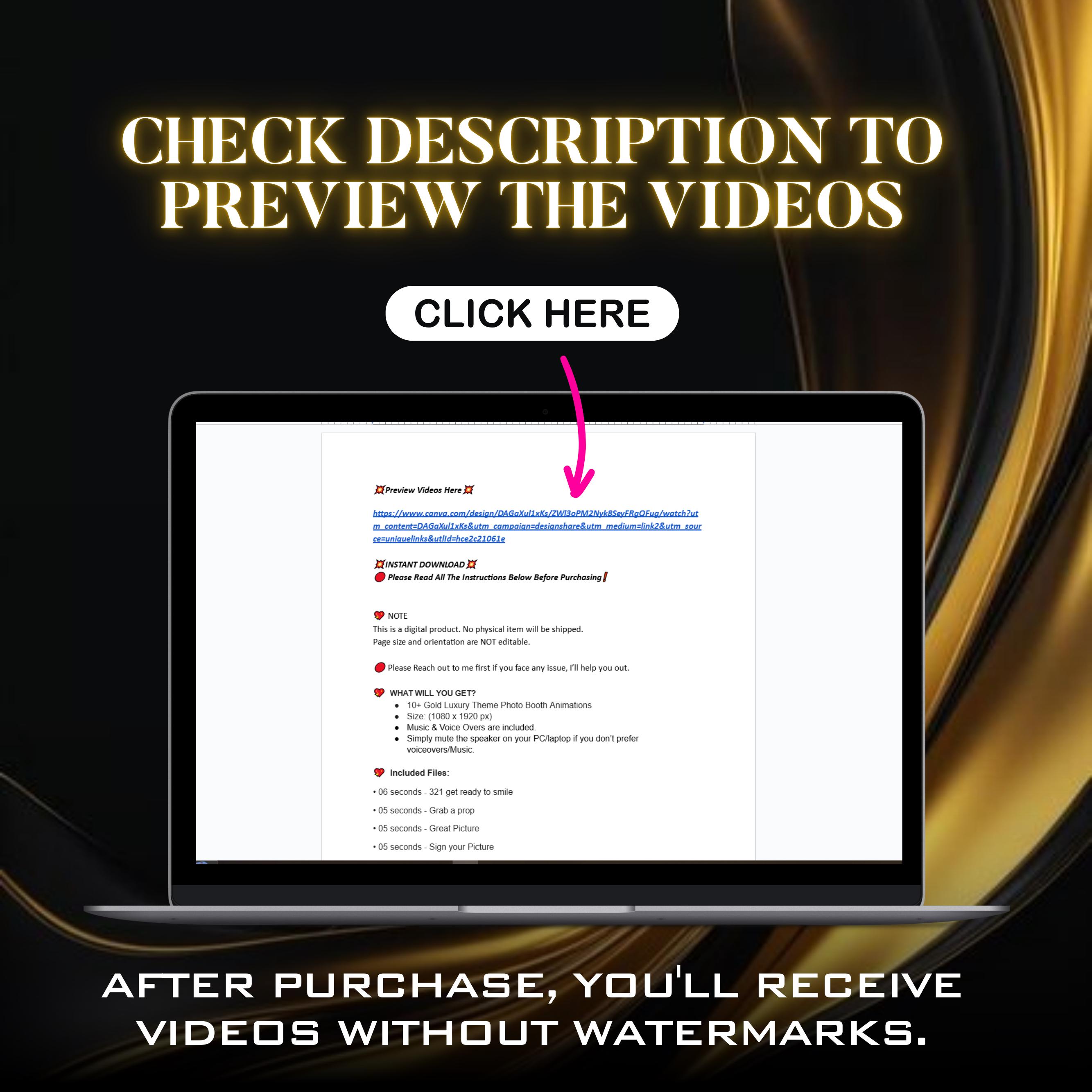 Mirror Booth Animations, Black & Gold Animations, Touch to Start Mirror ...
