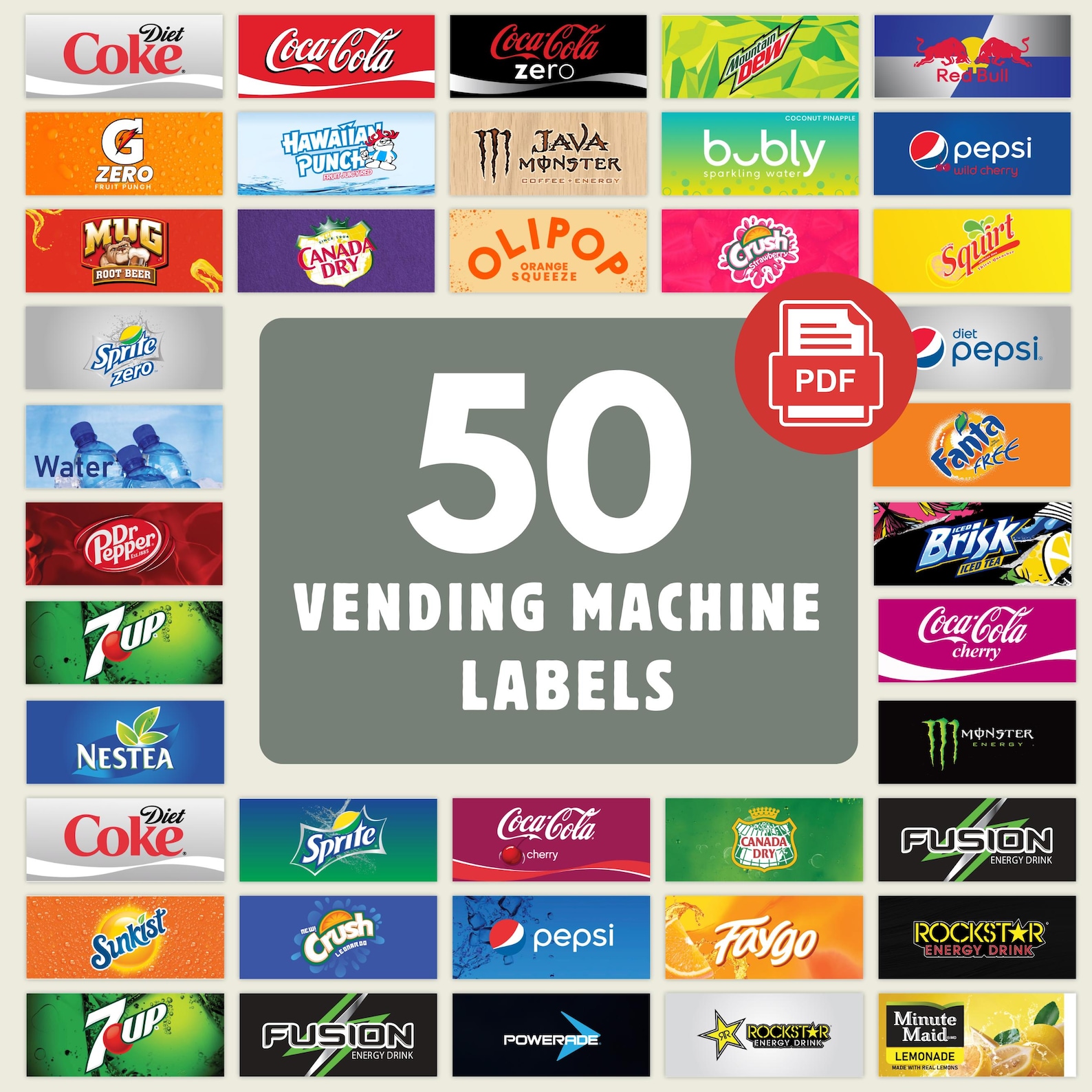 Vending Machine Labels Printable | 3.25x1.375 Flavor Strips ...