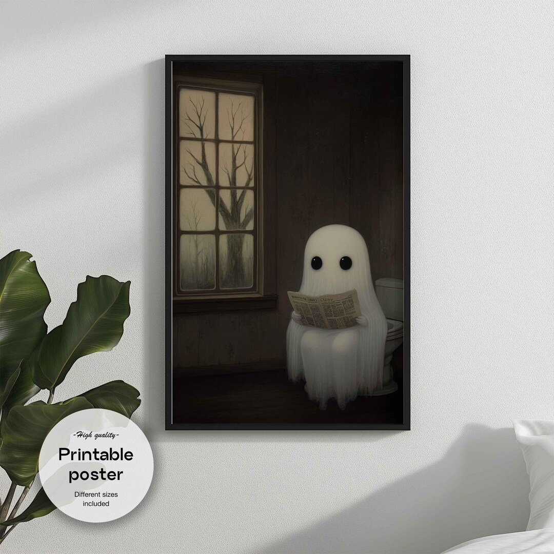 Cute Ghost Reading a Newspaper Sitting on the Toilet in Haunted Mansion ...