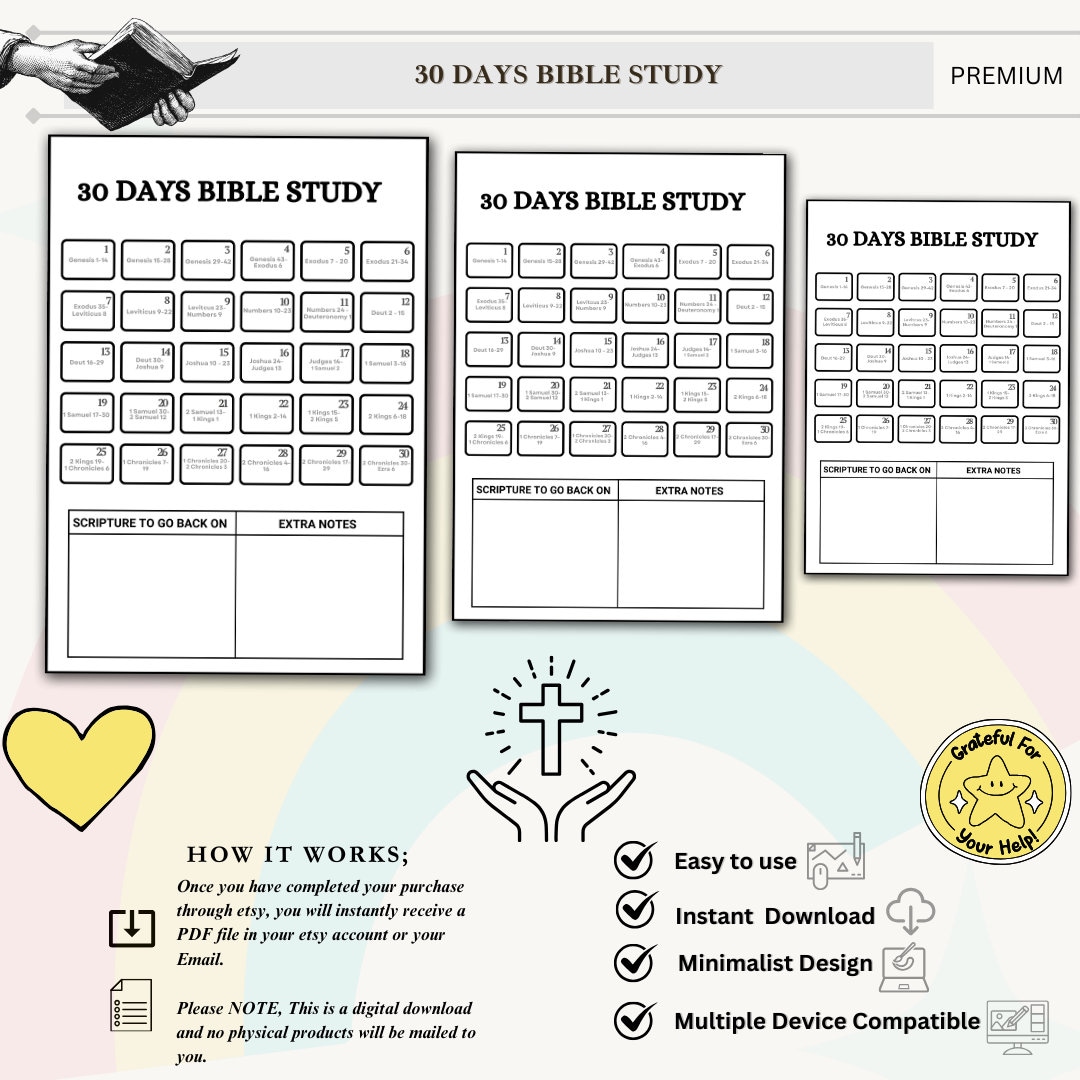 30 Days Bible Study Workbook, Daily Devotional Journal, Scripture Study ...
