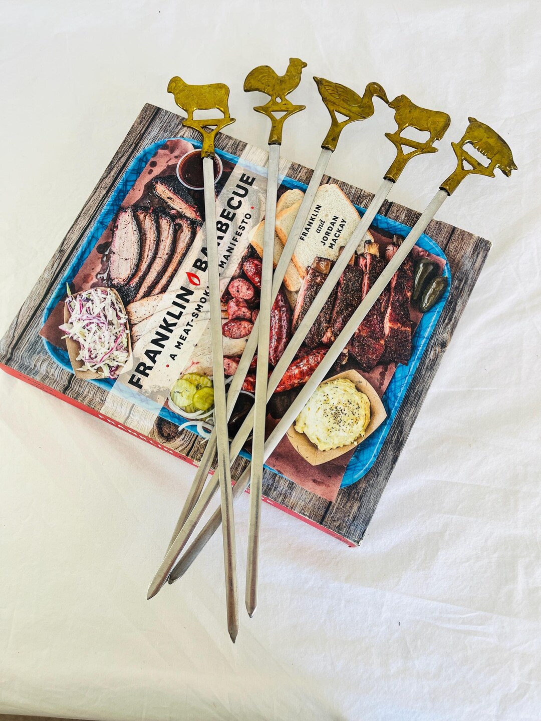 Set of 5 Vintage Metal Skewers – Brass Farm Animal Tops - Etsy
