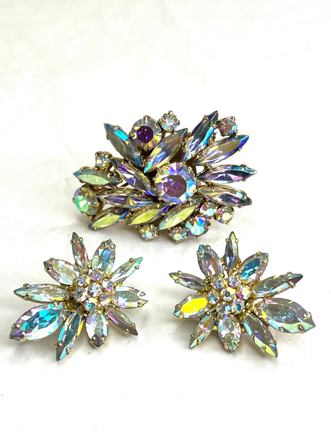 Vintage Sherman Aurora Borealis Set - Brooch and Earrings - Etsy