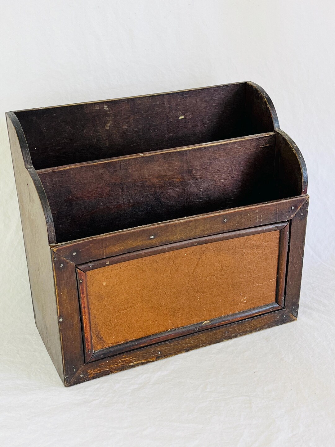 Vintage Wood Mail Holder With Leather Inset - Etsy