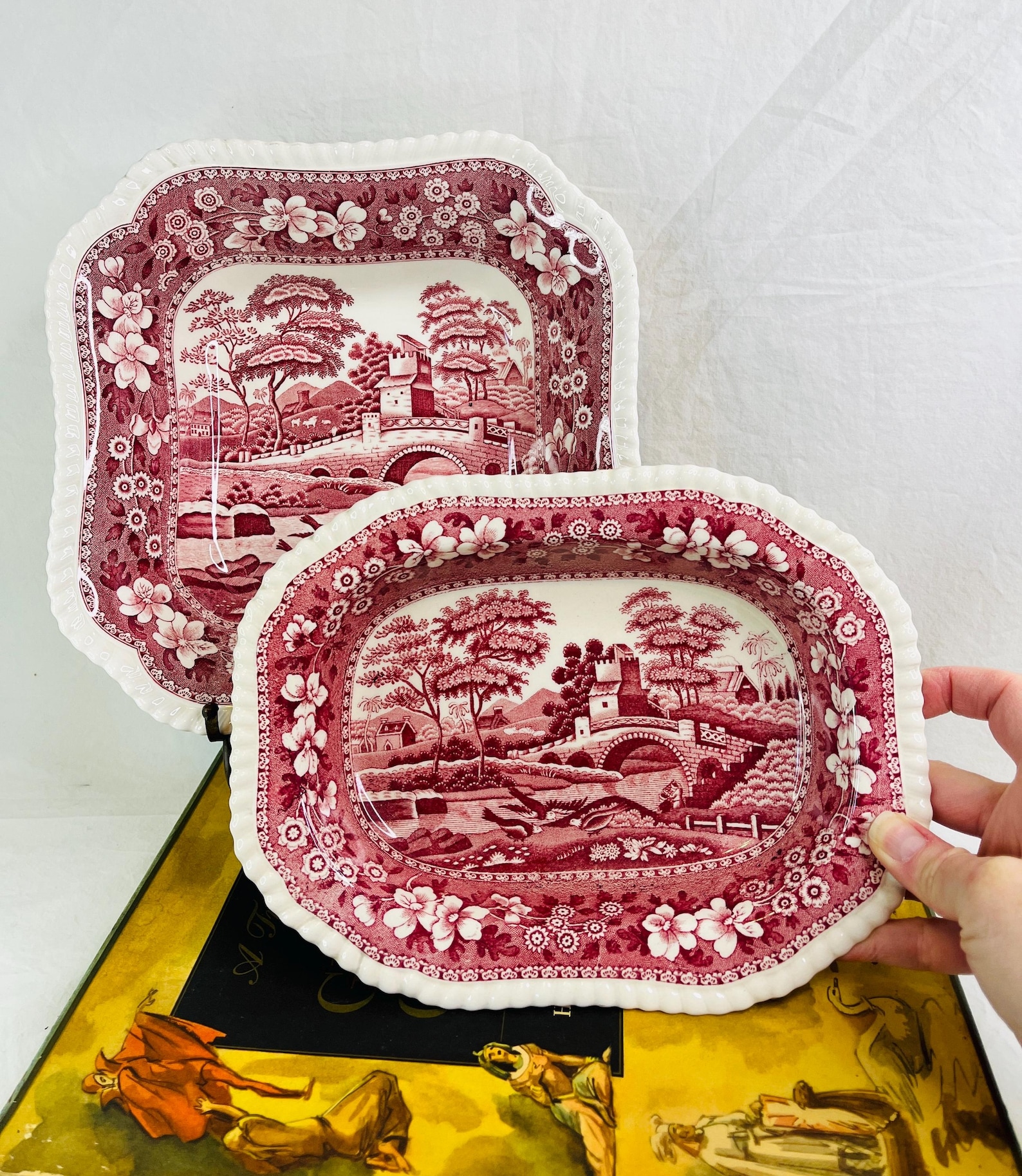 Pair of Vintage English Spode Tower Red Transferware Platters/bowls ...