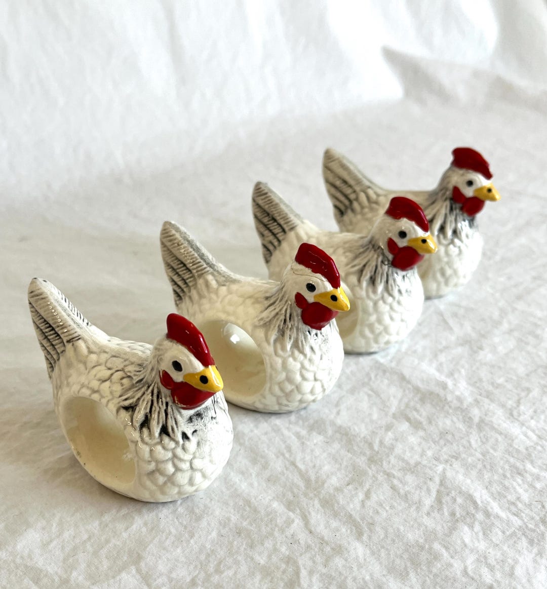 Vintage Ceramic Chicken Napkin Rings Set of Four - Etsy