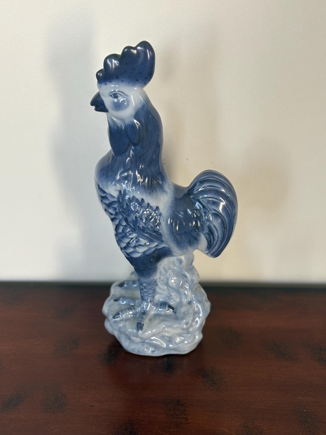 Vintage Ceramic Blue White Glazed Rooster - Etsy