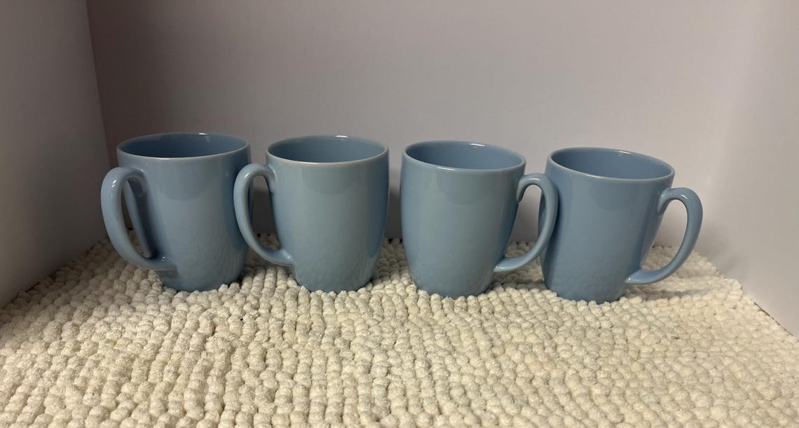 Vintage Corelle Coordinates Stoneware Light Sky Baby Blue Coffee Mugs 4 ...
