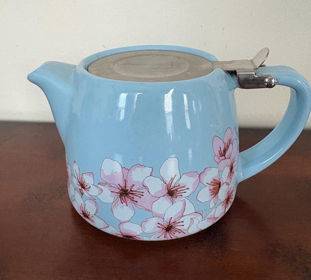 ALFRED Ceramic and Stainless Steel Blue and Pink Cherry Blossom Kettle ...