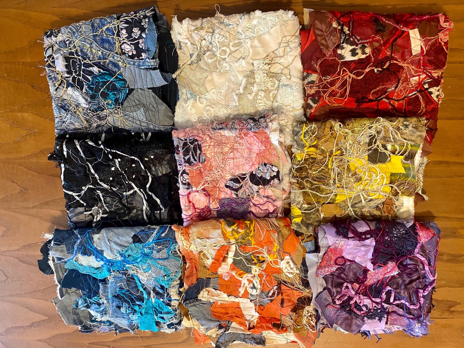 Handcrafted Fabric Scrap Collage Unique Textile Art for Quilting ...