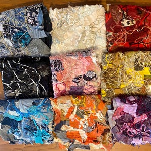 Handcrafted Fabric Scrap Collage Unique Textile Art for Quilting ...