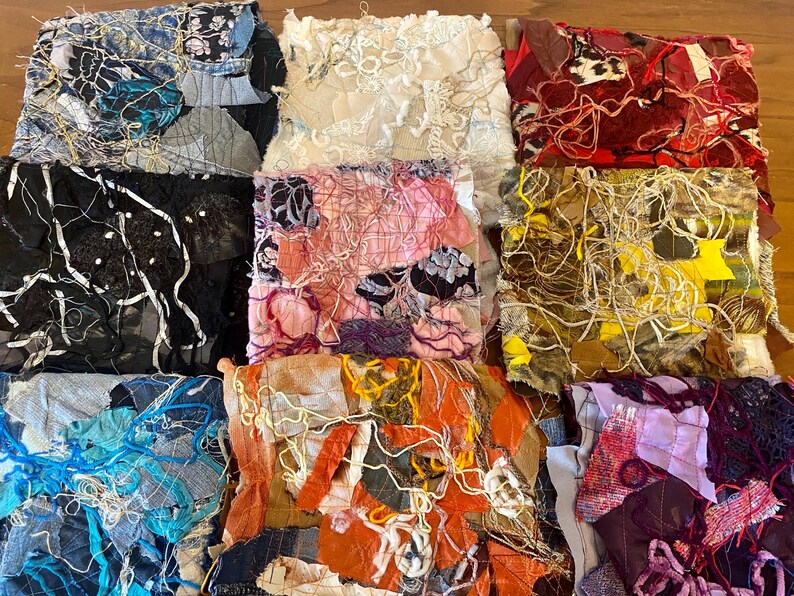 Handcrafted Fabric Scrap Collage Unique Textile Art for Quilting ...