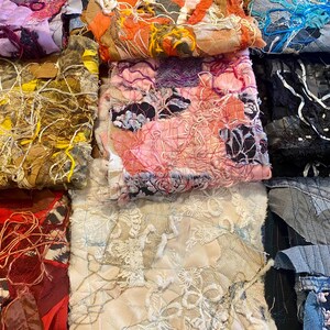 Handcrafted Fabric Scrap Collage Unique Textile Art for Quilting ...