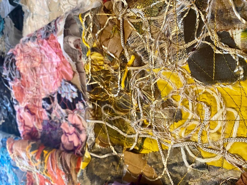 Handcrafted Fabric Scrap Collage Unique Textile Art for Quilting ...