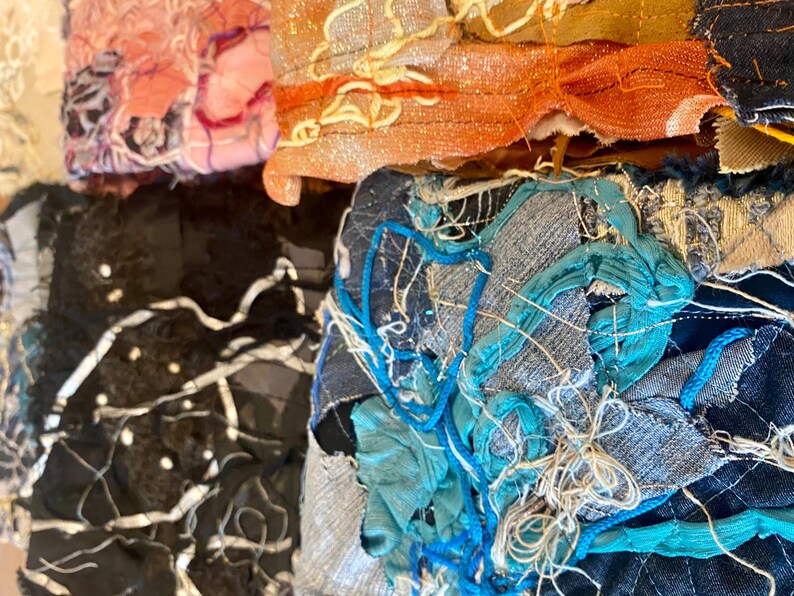 Handcrafted Fabric Scrap Collage Unique Textile Art for Quilting ...