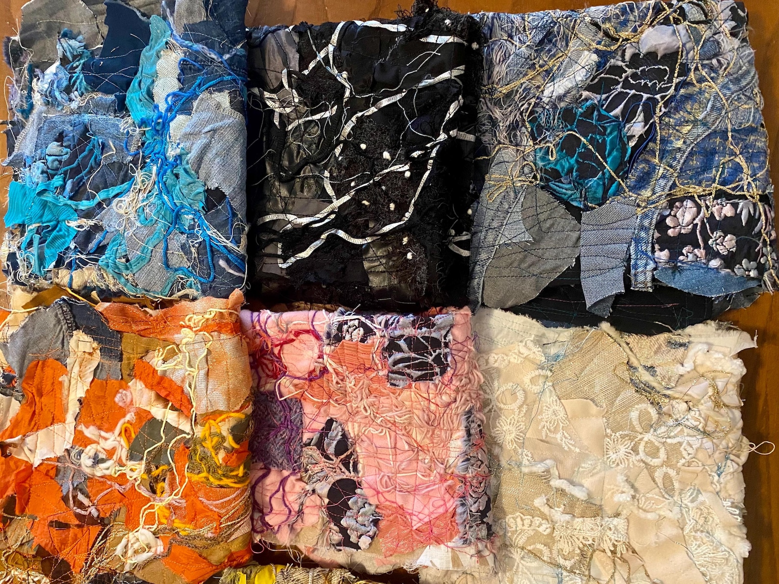 Handcrafted Fabric Scrap Collage Unique Textile Art for Quilting ...