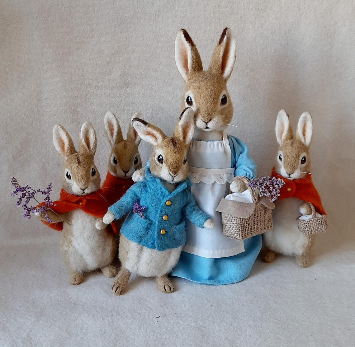Needle Felted Peter Rabbit Family Sculpture, Customizable Wool Bunnies ...