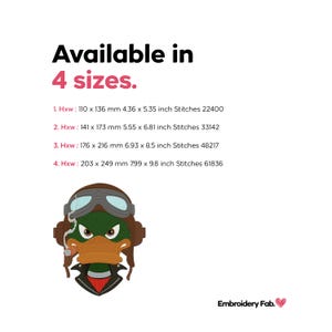 Aviator Duck Machine Embroidery Design – Pilot Style, Cool and Bold Duck Pattern– 4 Sizes ...