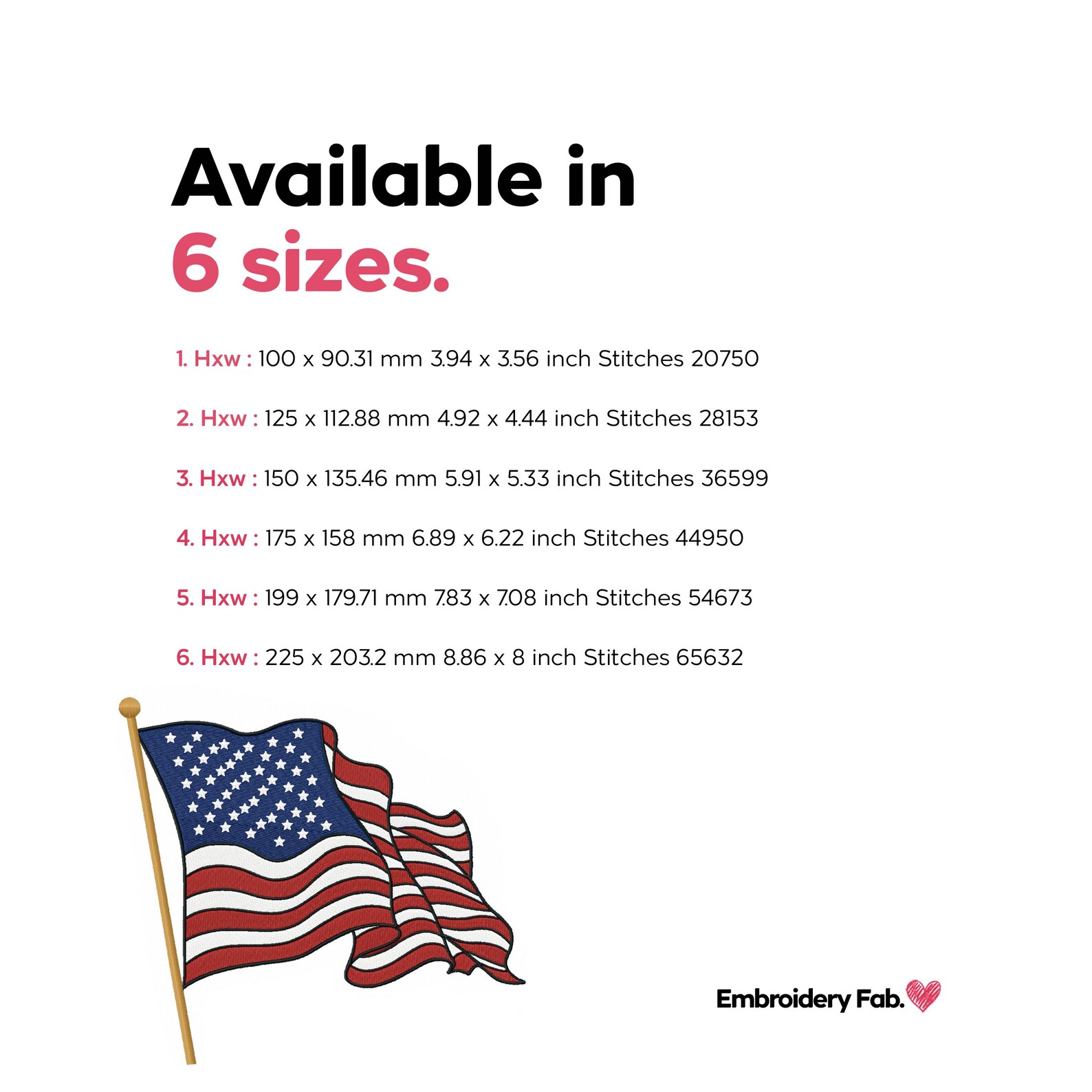 USA Waving Flag Embroidery – Independence Day Embroidery – 6 Sizes ...
