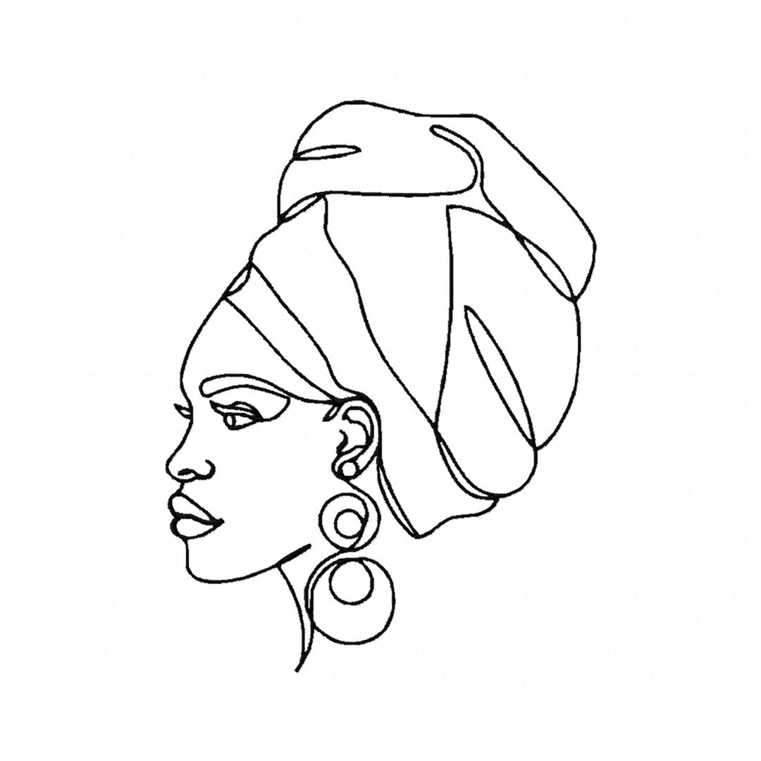 African Woman Line Art Embroidery Design (instant Download) - Etsy