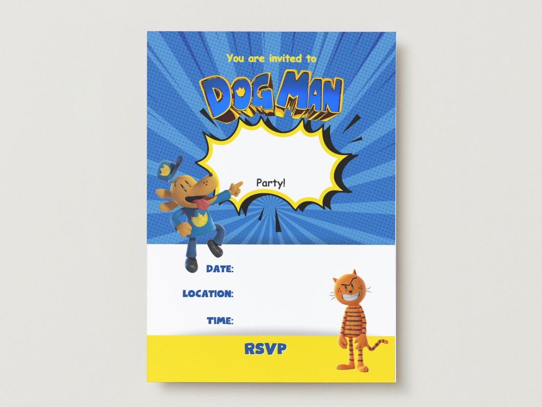 Dog Man Birthday Party Invitation | Printable Invite PNG & PDF With ...