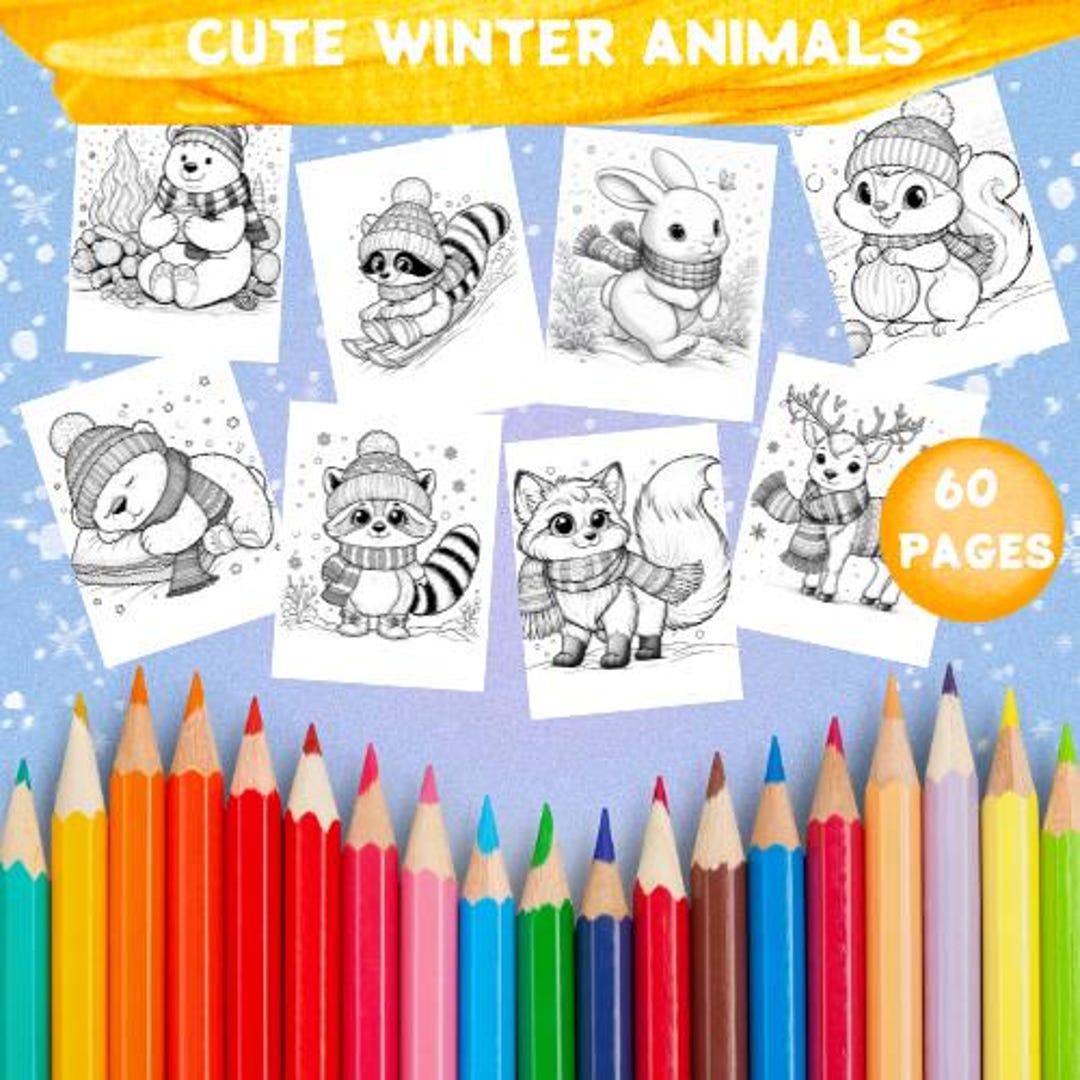 Winter Cute Animals to Color | 60-page Digital Download Christmas ...