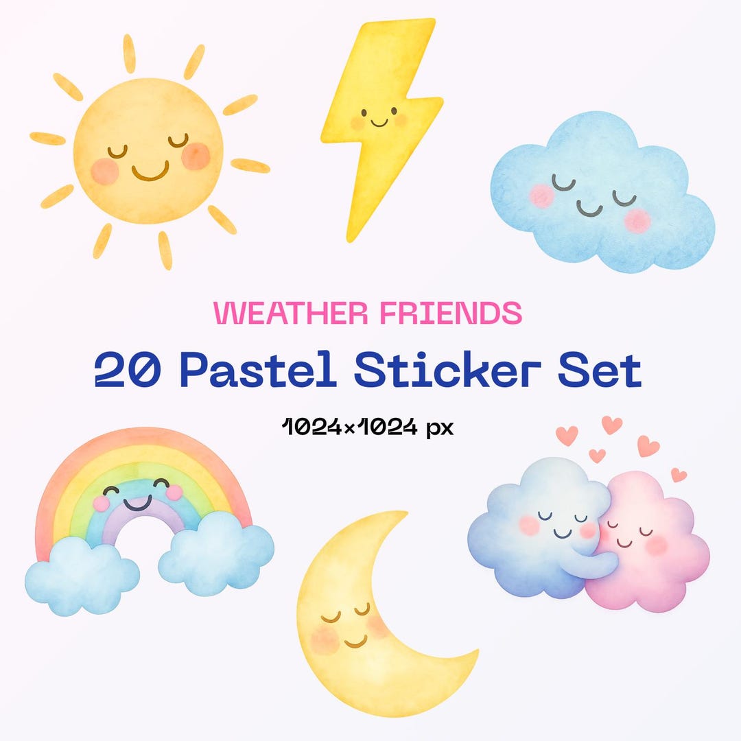Printable Weather Friends Stickers — Cute PNG Set + A4 Sheet - Etsy