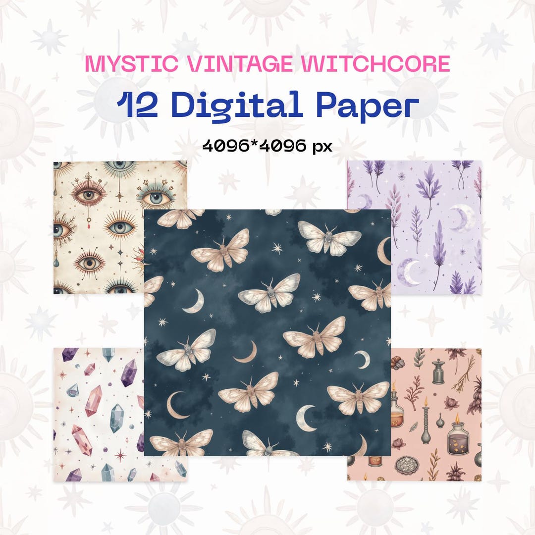 Mystic Vintage Witchcore Scrapbook Paper Set | Printable Witchy Papers ...