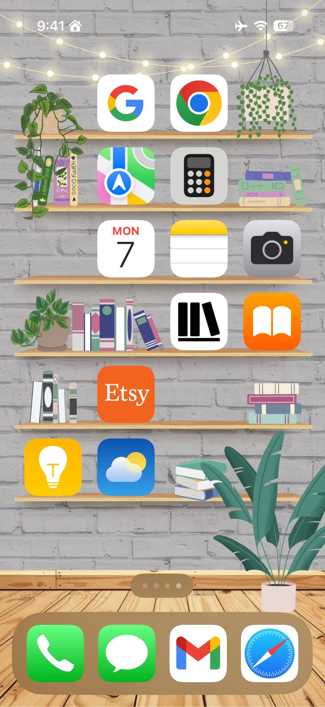 Library Book & Plant Lover Bookshelf Wallpaper for iPhone 15/16 Ios18 ...