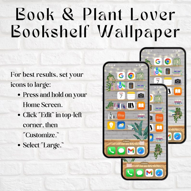 Library Book & Plant Lover Bookshelf Wallpaper for iPhone 15/16 Ios18 ...