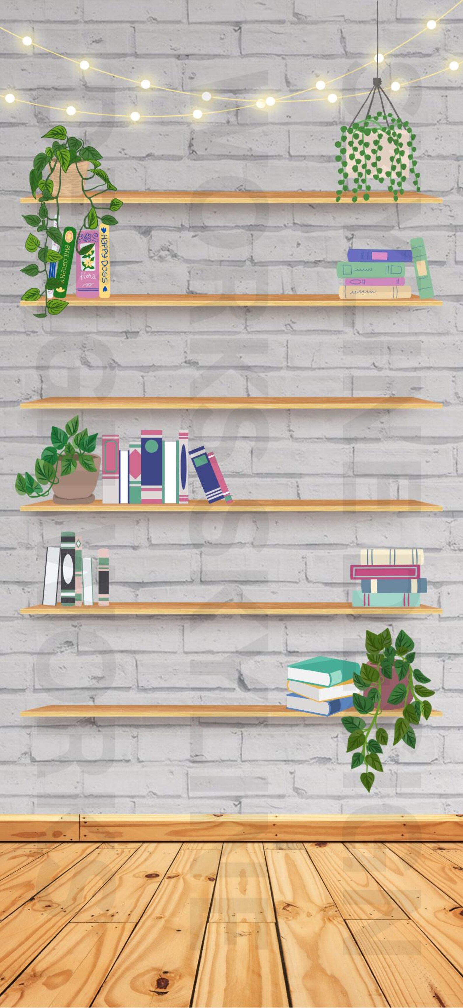 Library Book & Plant Lover Bookshelf Wallpaper for iPhone 15/16 Ios18 ...