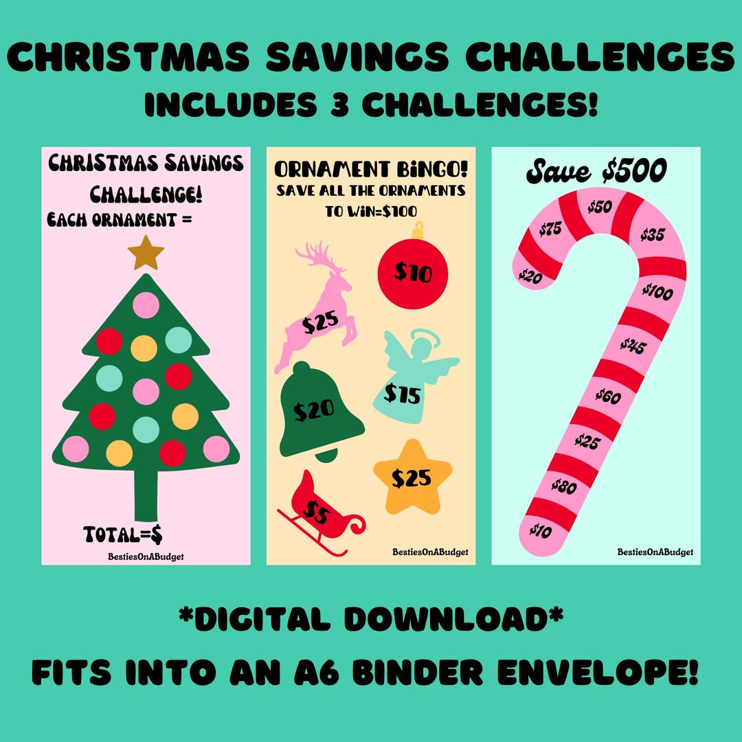 Christmas Savings Challenge, Holiday Money Saving Tracker, Savings ...