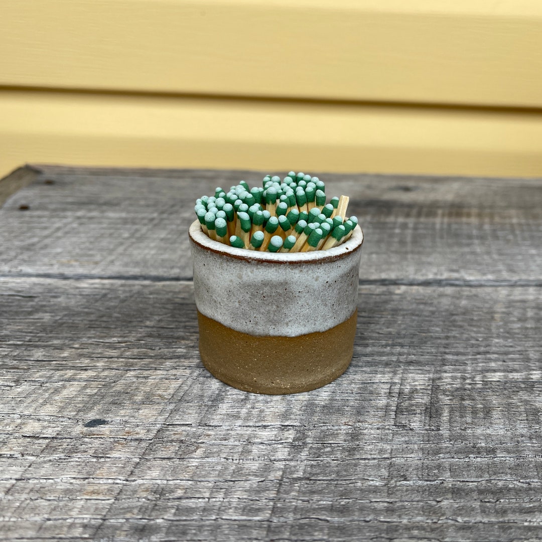 Ceramic Matchstick Holder/striker W/matches - Strike on Side W/ Strike ...