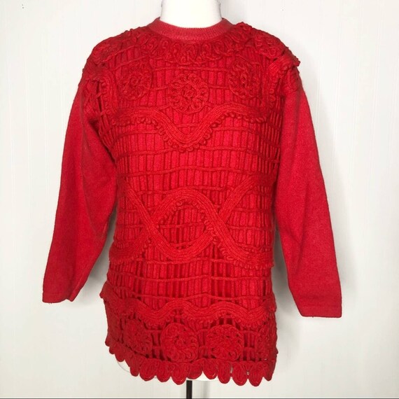 Red Angora Lambswool Blend Turtleneck Sweater, Vintag… - Gem