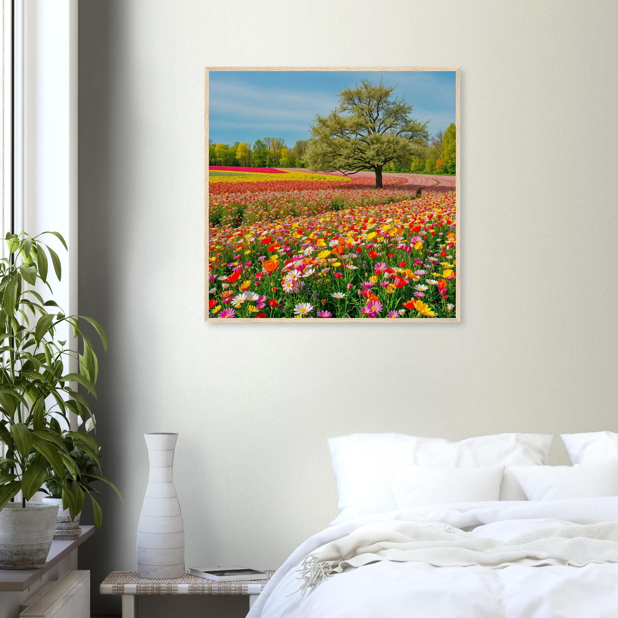Vibrant Field of Flowers in Summer Framed Poster - Beautiful Wall Decor ...