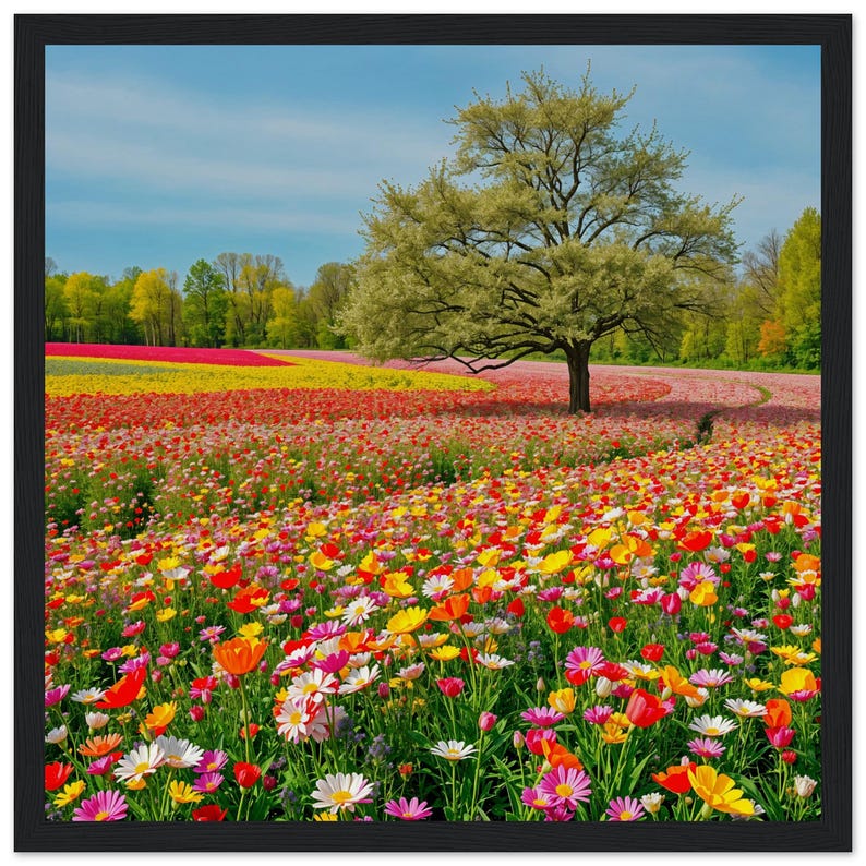 Vibrant Field of Flowers in Summer Framed Poster - Beautiful Wall Decor ...