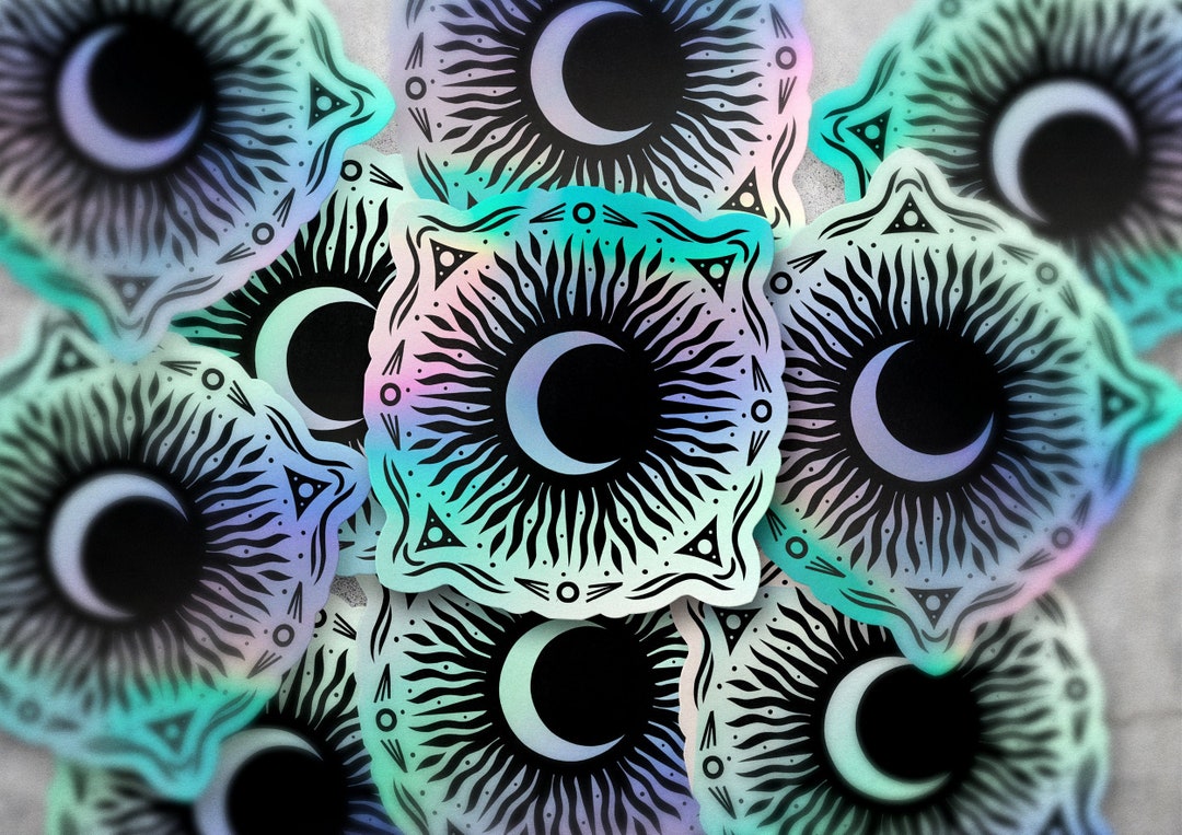 Holographic Sun Sticker, 3" Die Cut Decal, Symmetrical Modern Art ...