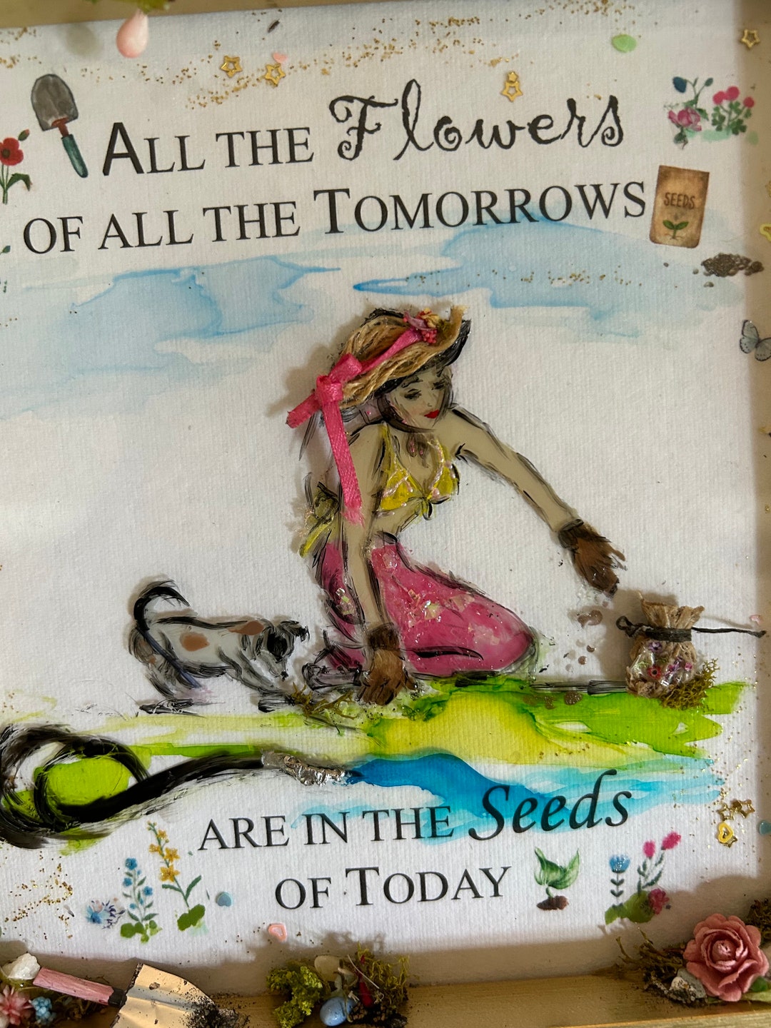 The Vain Mermaid, Original Art, Gardening Painting, Gardener, Flowers ...