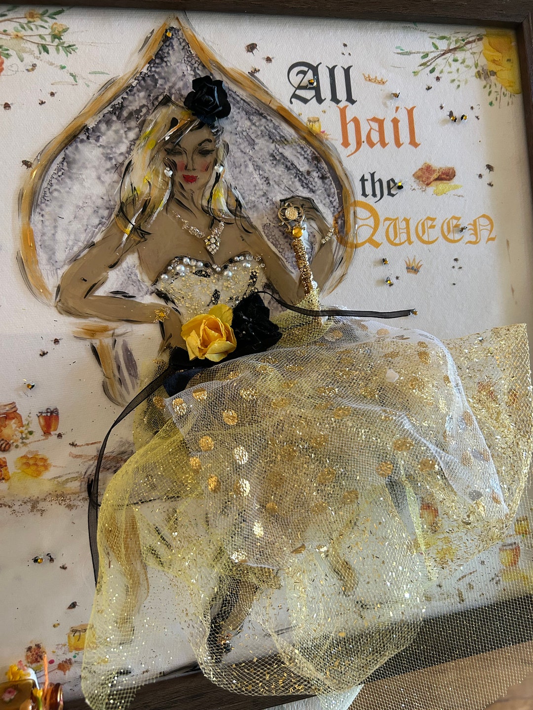 The Vain Mermaid, Queen Bee, Painting, Original, All Hail, Embellished ...