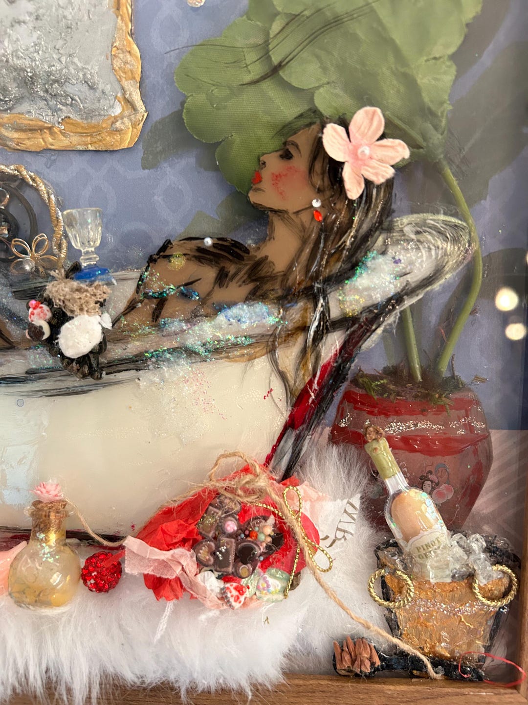 The Vain Mermaid, Woman in Bath Tub, Bathroom Decor, Wall Hanging ...