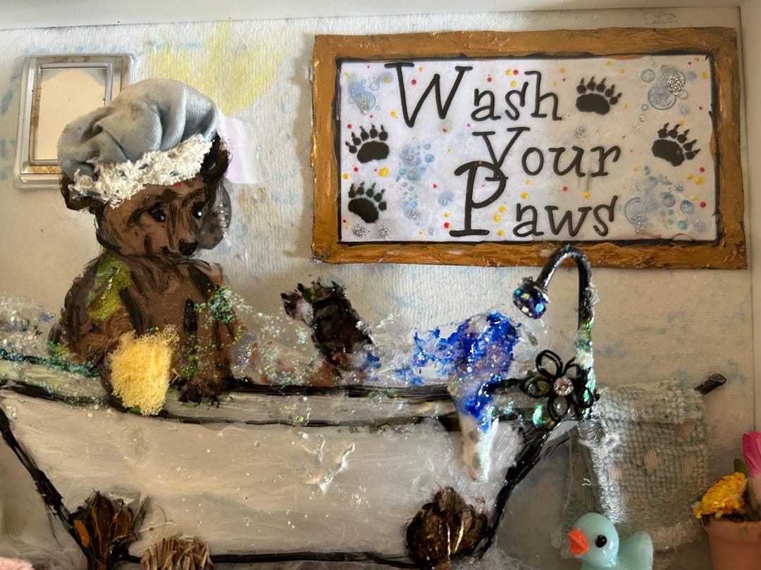 The Vain Mermaid, Bath Art, Bear, Tub, Wash Your Paws, Cute, Wall Decor ...