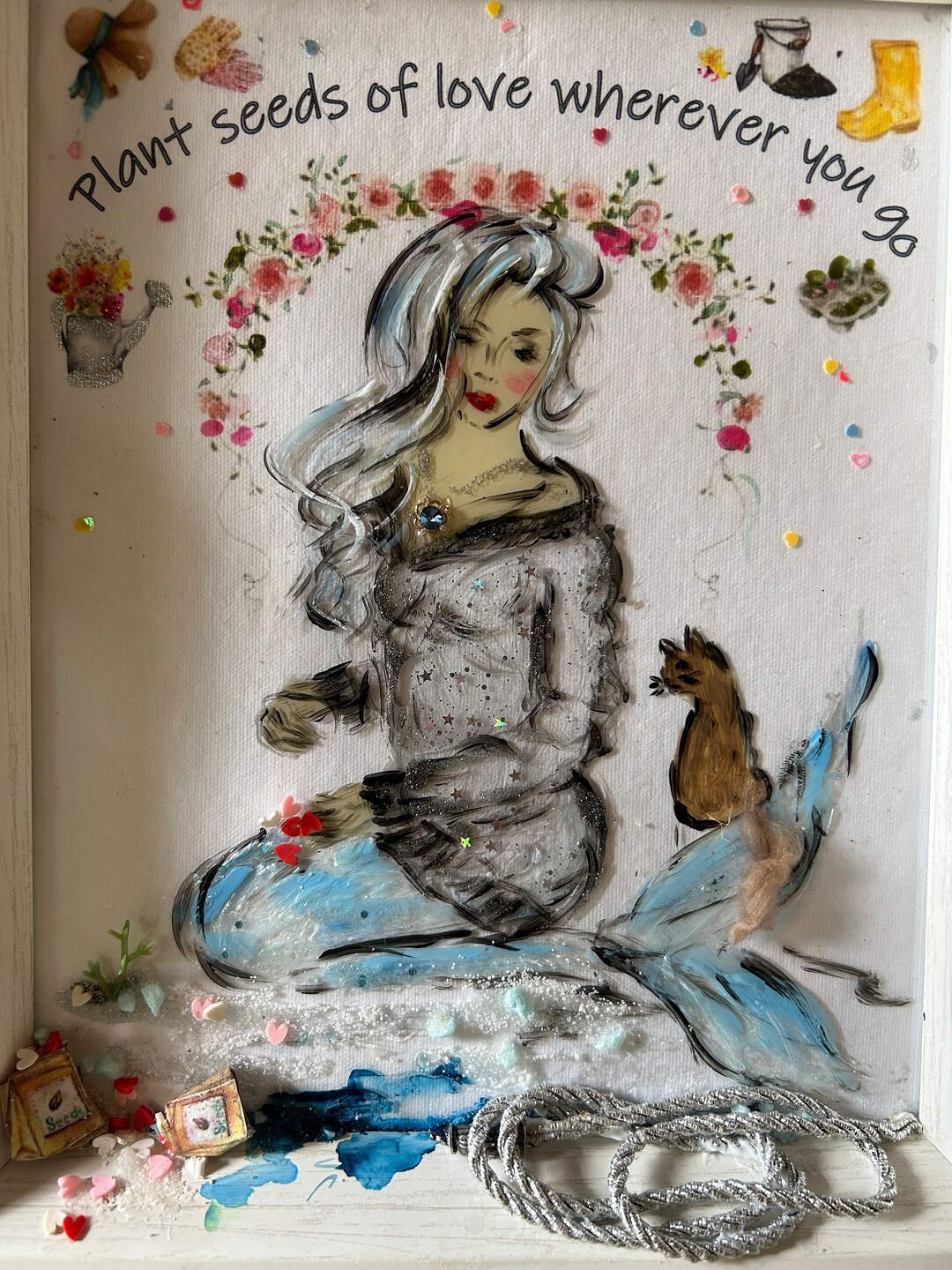 The Vain Mermaid Plant Seeds of Love Mermaid Painting Cat - Etsy